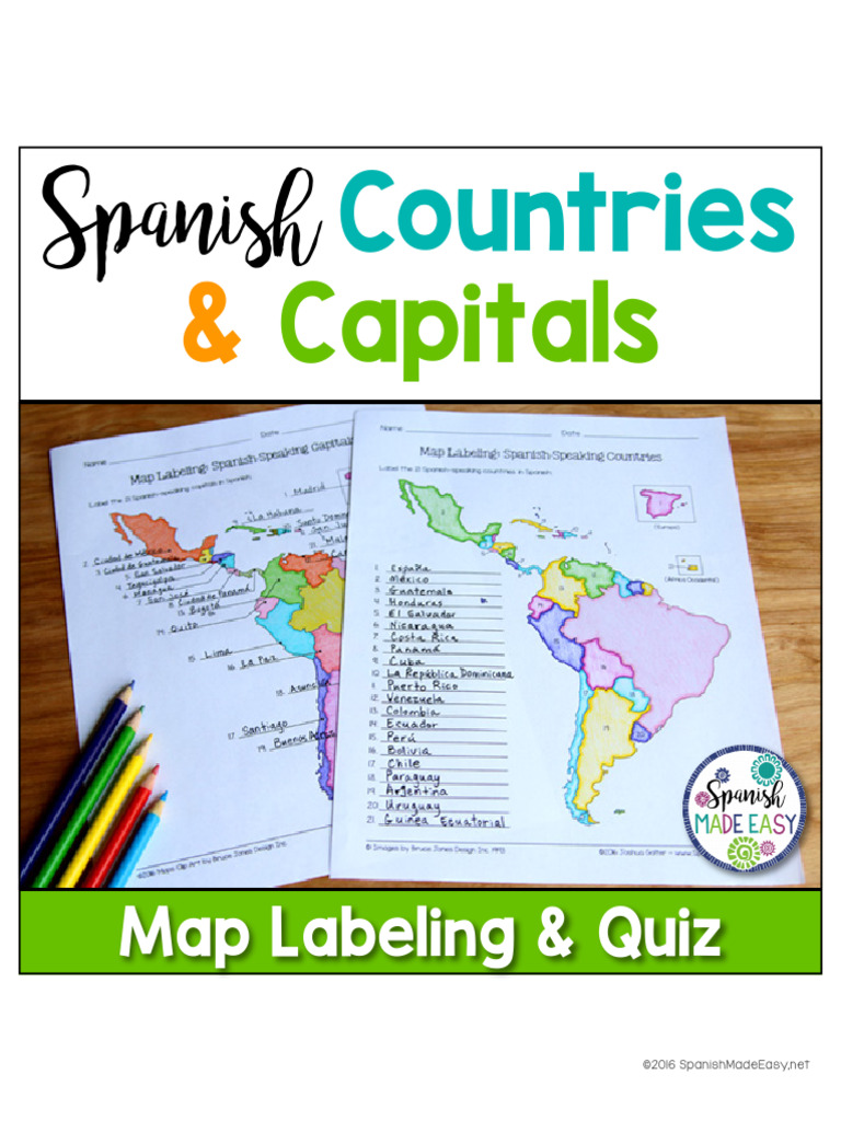 Spanish Countries and Capitals Map Guide | PDF | Spanish Language ...