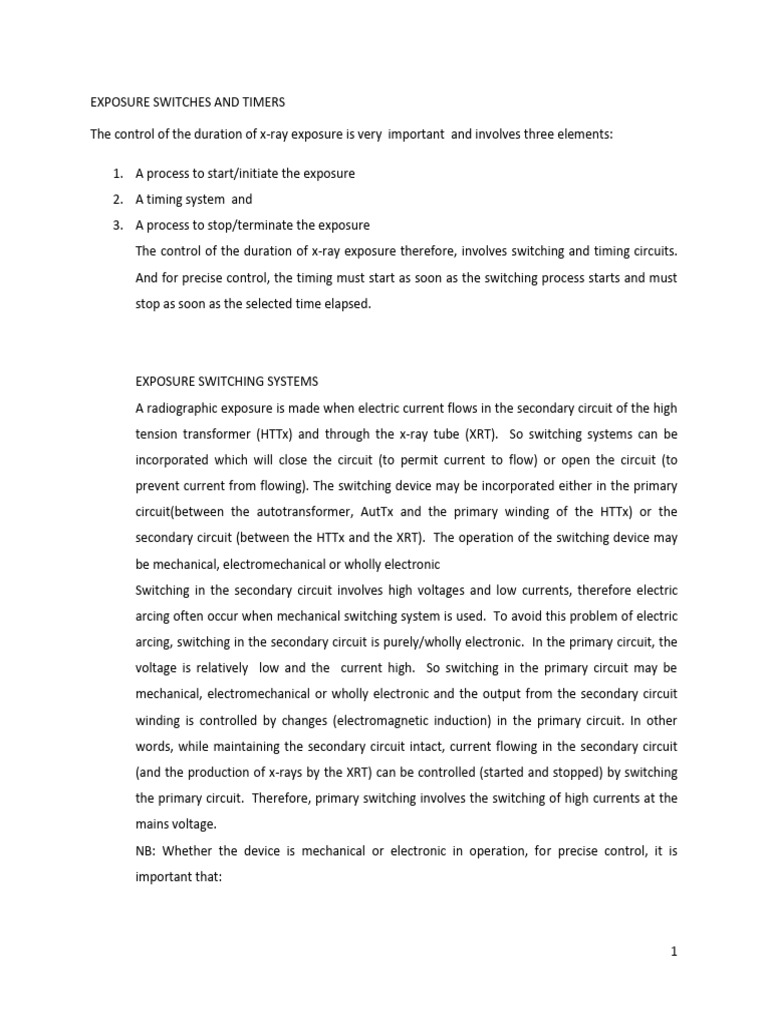 X-Ray Exposure Switch Control Systems | PDF | Relay | Switch