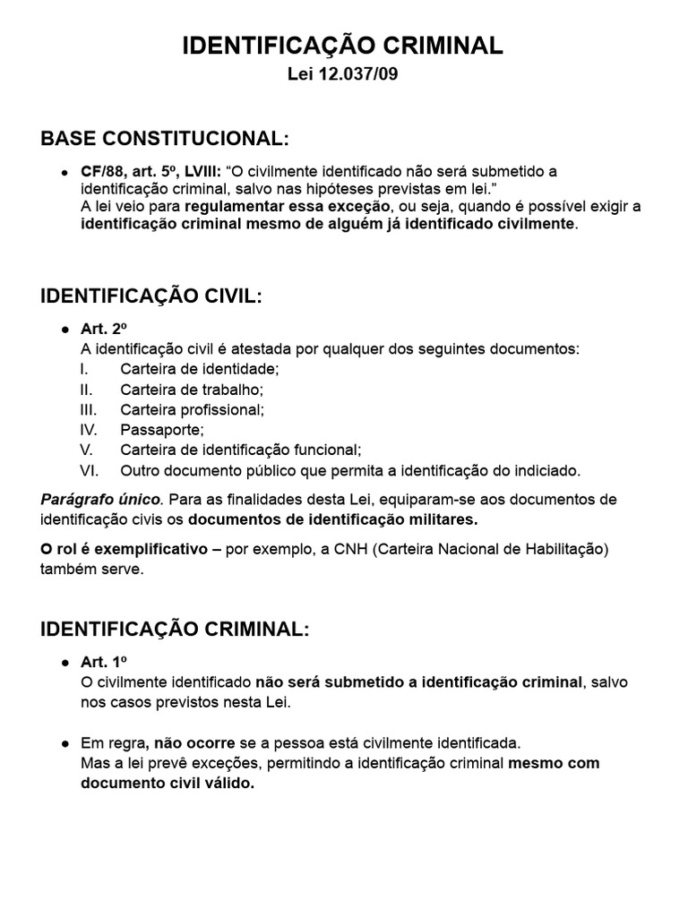 Identificação Criminal e Civil no Brasil | PDF | Testemunha ...