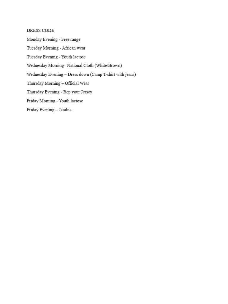 2025 Camp - Dress Code | PDF