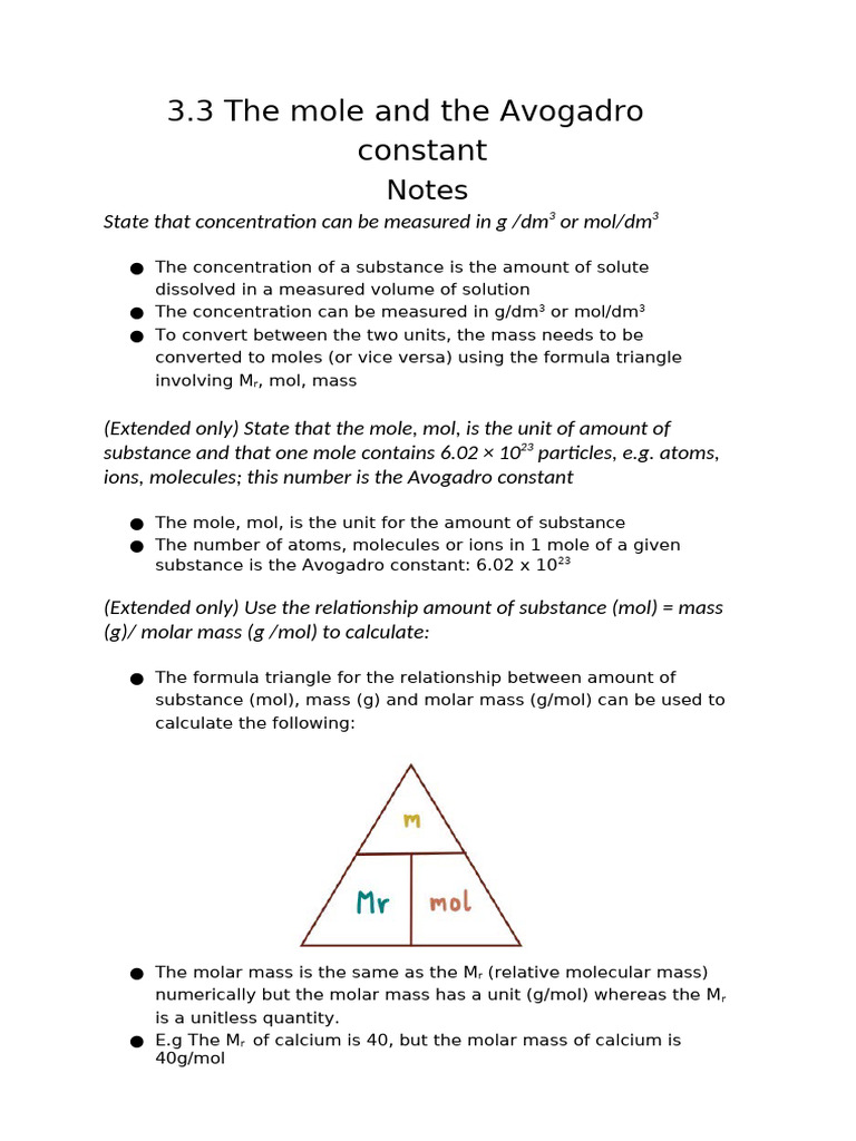 Mole and Avogadro Constant Basics | PDF | Mole (Unit) | Stoichiometry