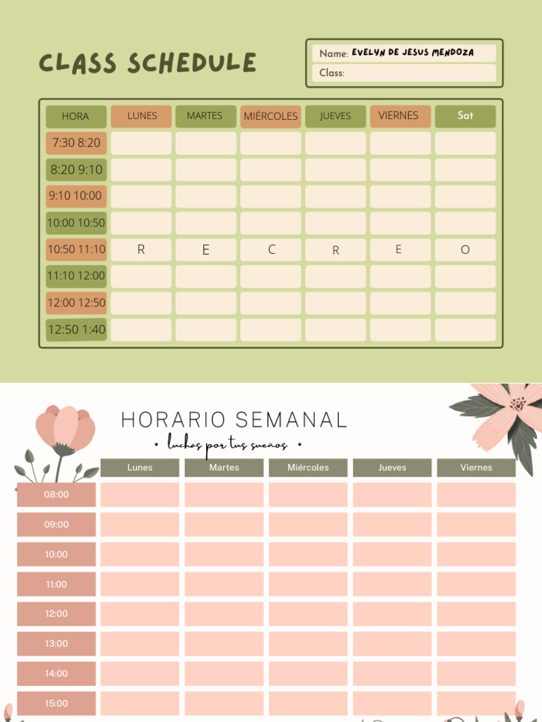 Green Orange Modern Minimal Class Schedule | PDF