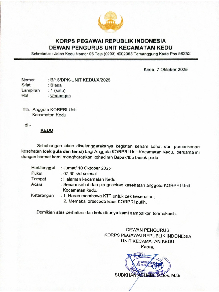Undangan Senam Korpri 10 Oktober 2025 | PDF