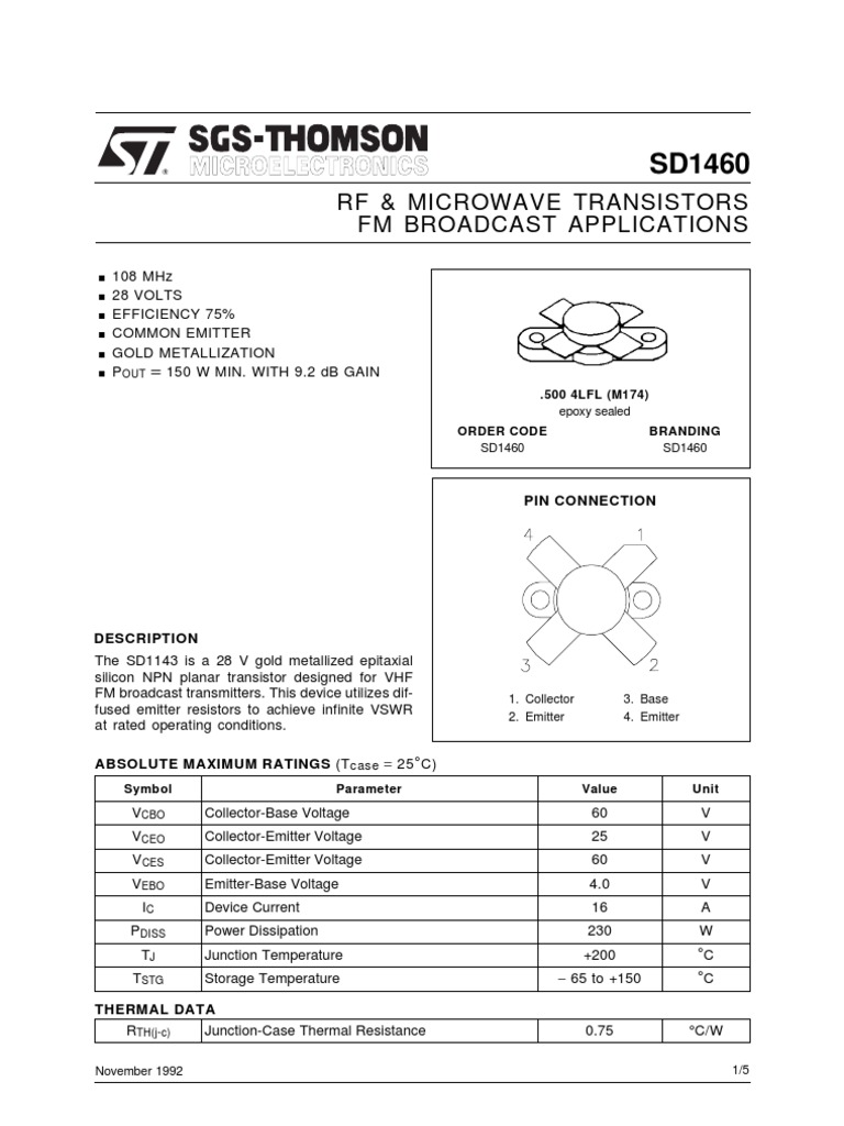 FM Broadcast Applications RF & Microwave Transistors: Pin Connection ...