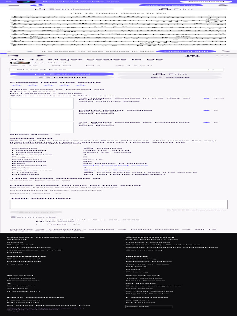 All 12 Major Scales in BB Sheet Music For Clarinet Bass (Solo) | PDF ...