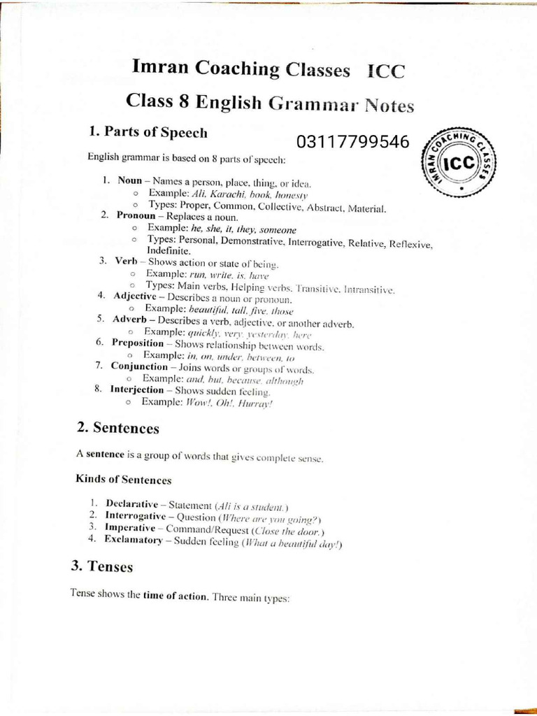Class 8 English Grammar | PDF