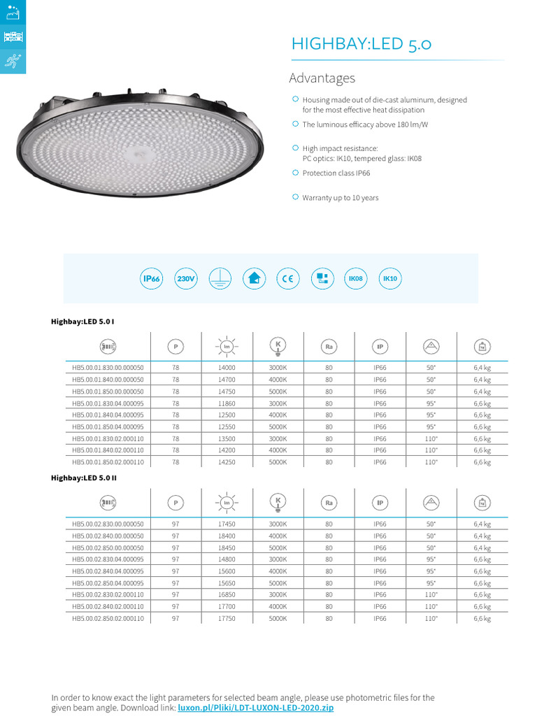 Data Sheet Highbay LED 5 en | PDF | Electromagnetic Spectrum | Light