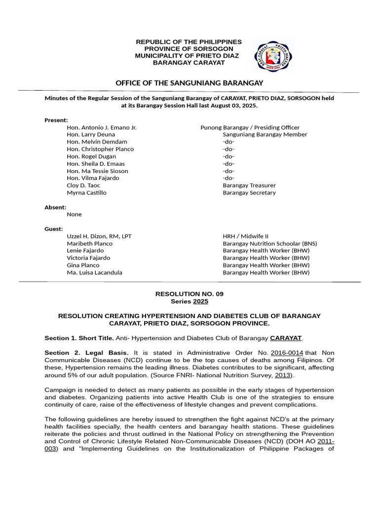 Hypertension and Diabetes Club Resolution | PDF | Non Communicable ...