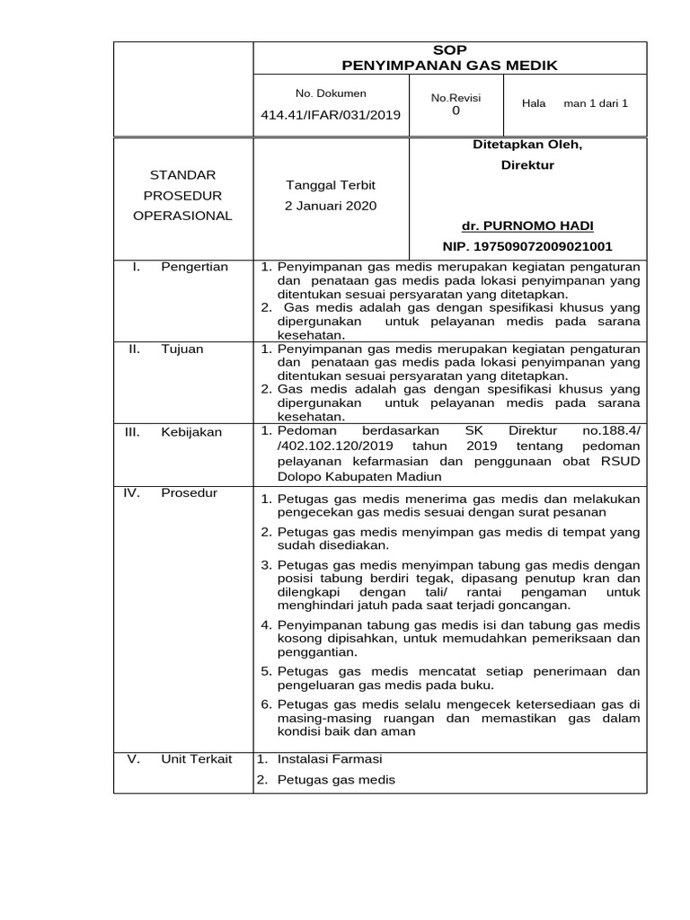 3.1 Sop Penyimpanan Gas Medis (SOP Oksigen) | PDF