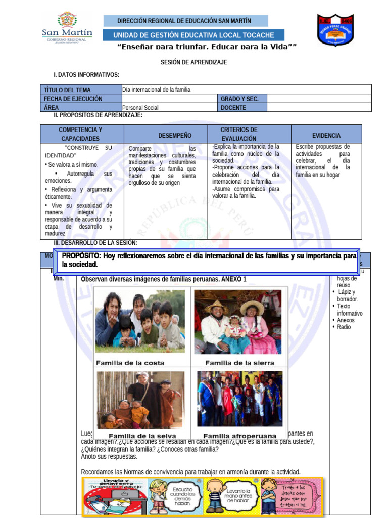 D3 A3 SESION PS. Día internacional de la familia | PDF | Aprendizaje