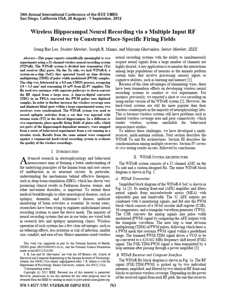 Wireless Hippocampal Neural Recording Via A Multiple Input RF Receiver ...