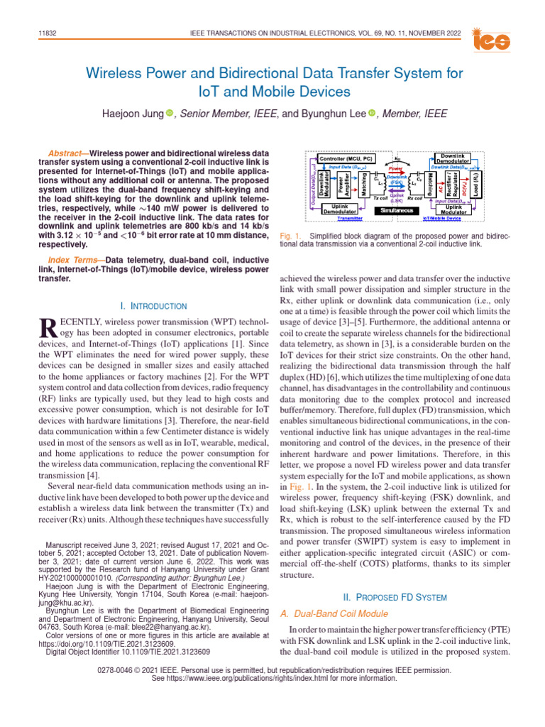 Wireless Power and Bidirectional Data Transfer System For IoT and ...