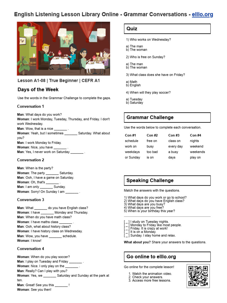 Days of the Week Quiz and Conversations | PDF | Workweek And Weekend