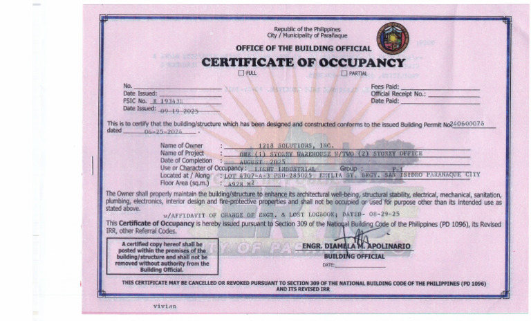 Certificate of Occupancy | PDF