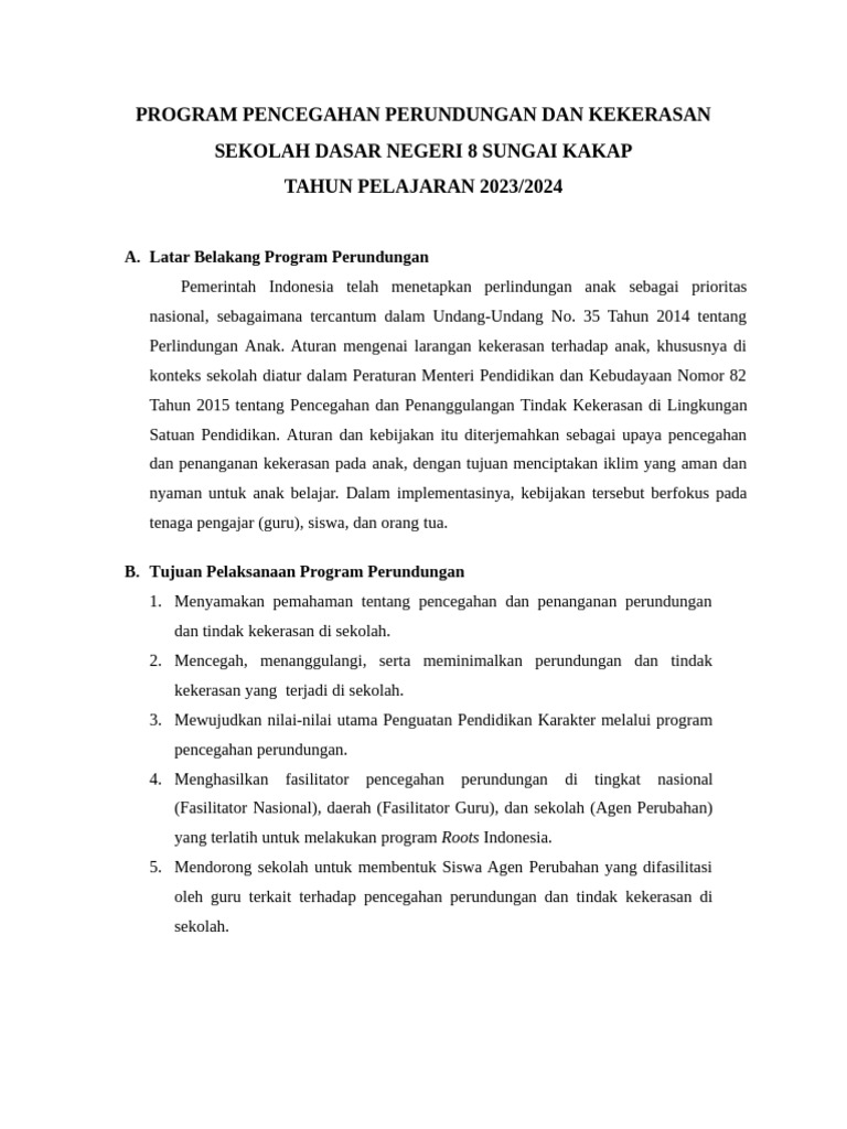 Program Pencegahan Perundungan SD 8 SK | PDF