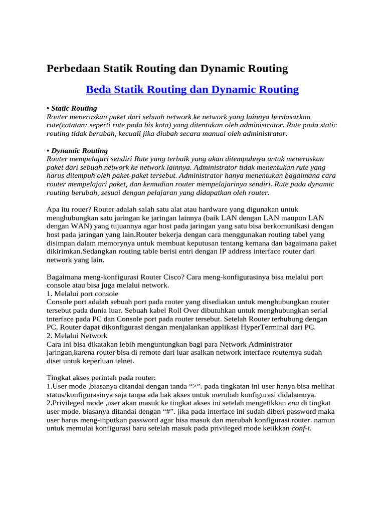 Perbedaan Routing Statik dan Dinamik | PDF