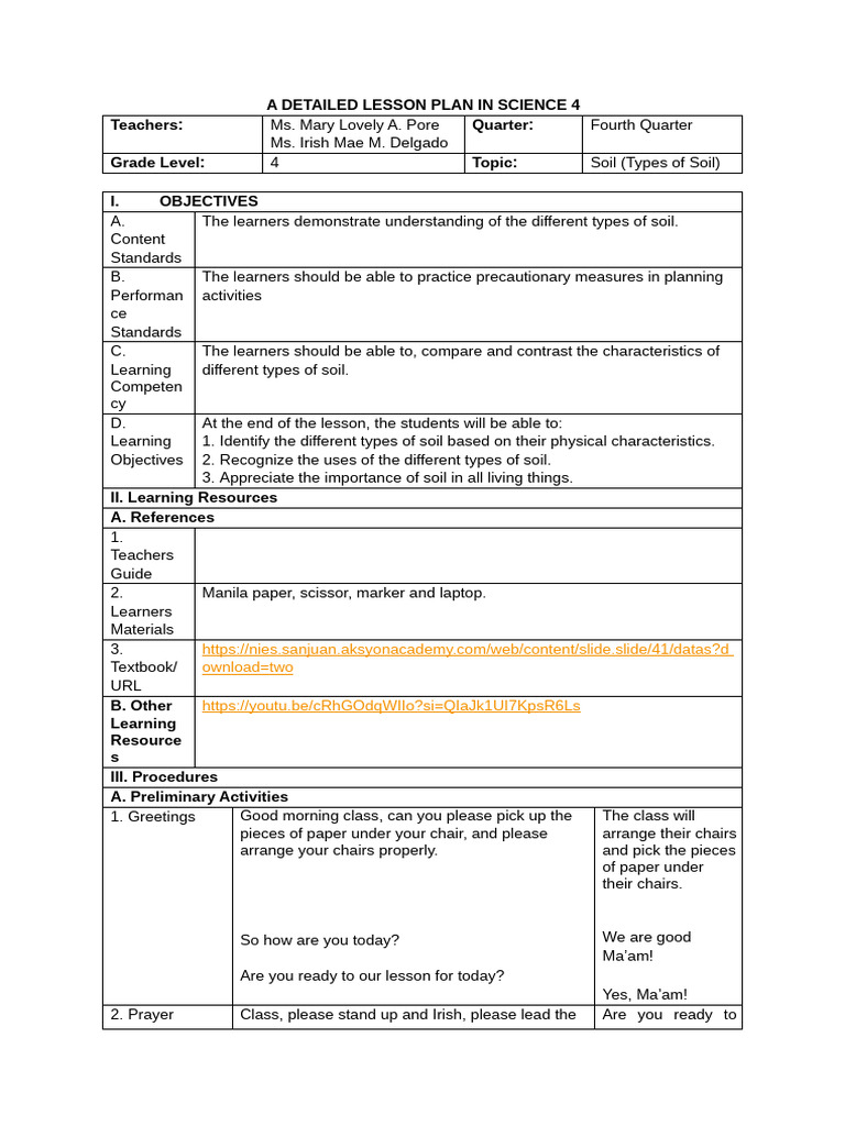 Grade 4 Science Lesson Plan: Soil Types | PDF | Soil | Clay