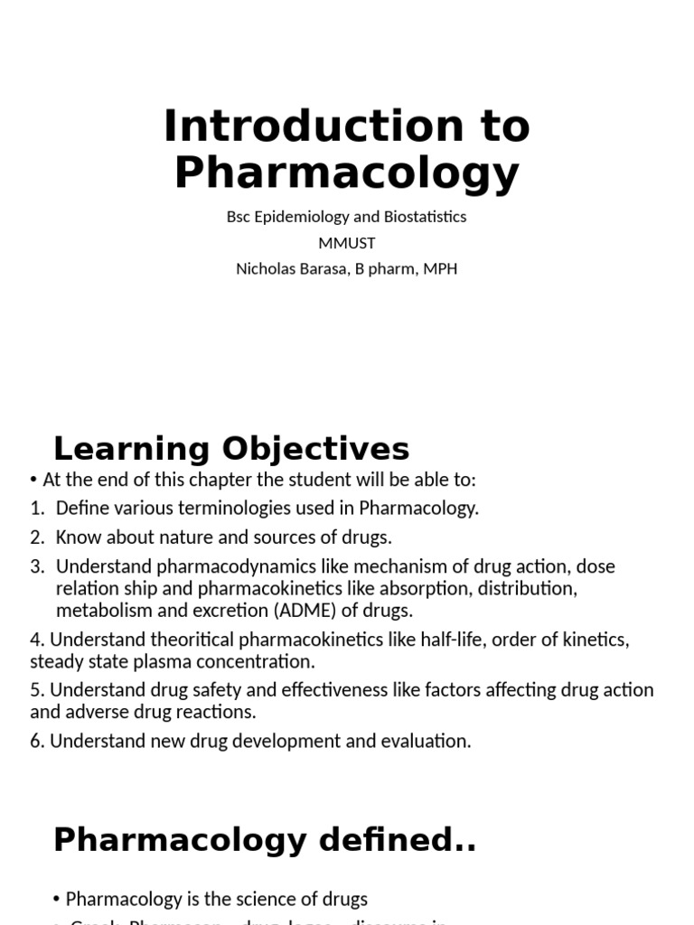 Introduction To Pharmacology | PDF | Drug Metabolism | Pharmacology