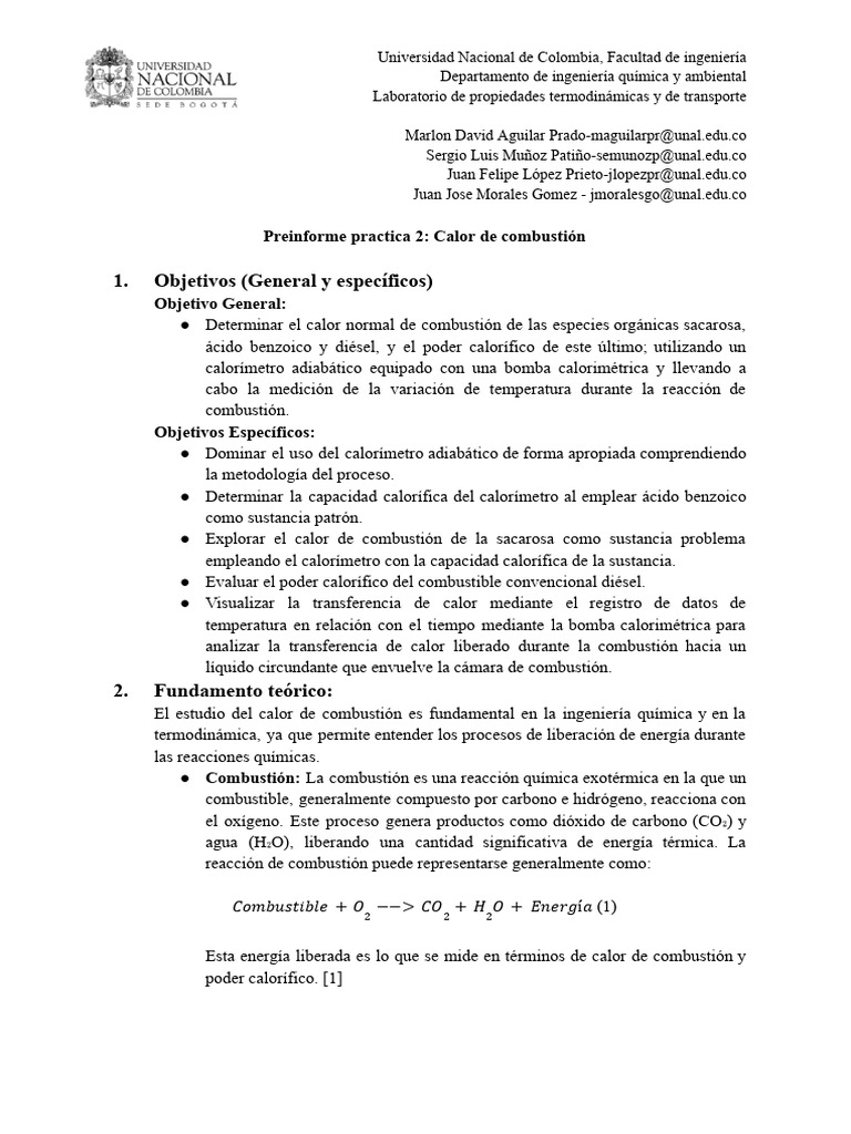 Preinforme Calor de Combustion | PDF | Combustión | Calor