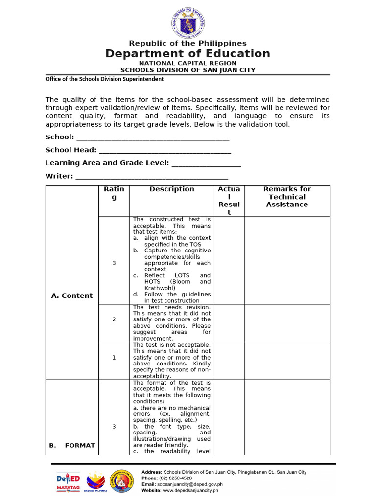 Quarterly Assessment Validation Tool | PDF | Learning | Cognition