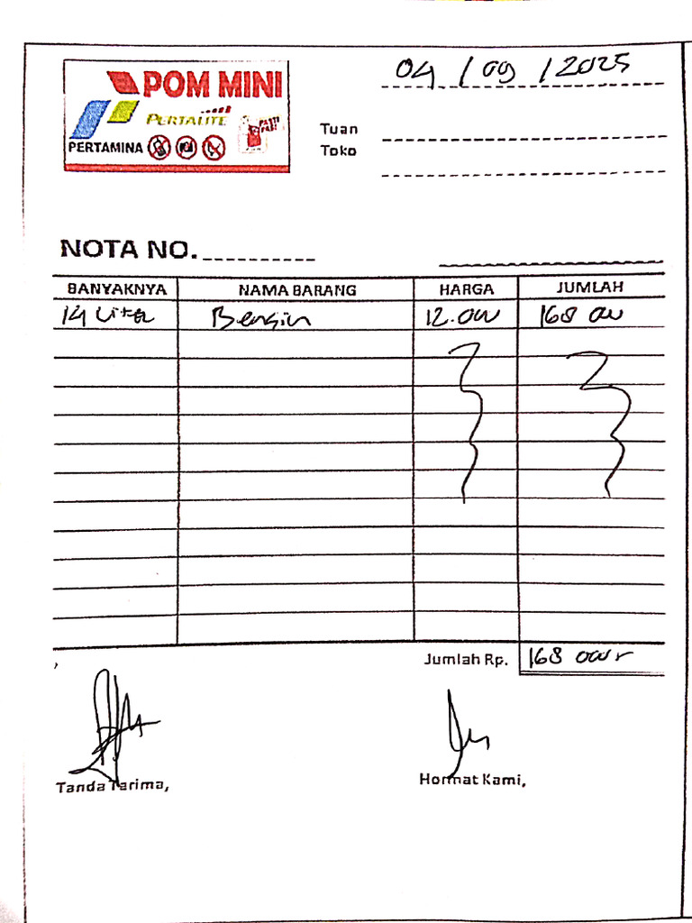 Nota Pembelian Bensin Dan Oli | PDF