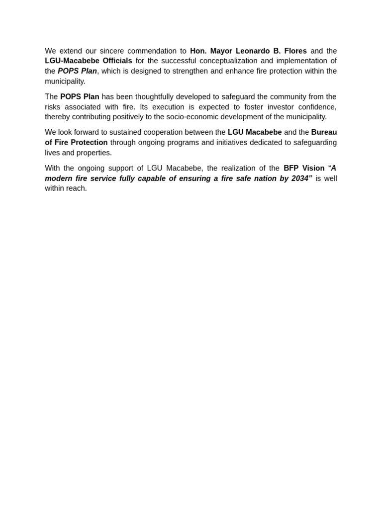 Macabebe's POPS Plan for Fire Safety | PDF