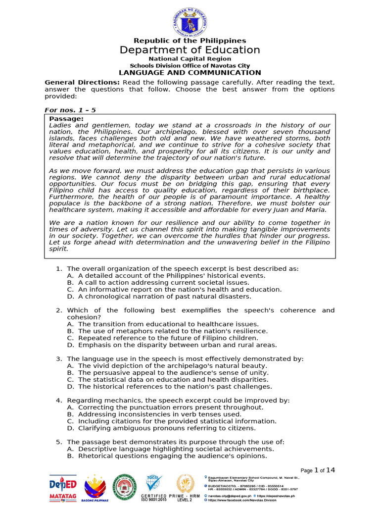 Nat Grade 12 Sample Test Questions | PDF | Greenhouse Effect | Poetry