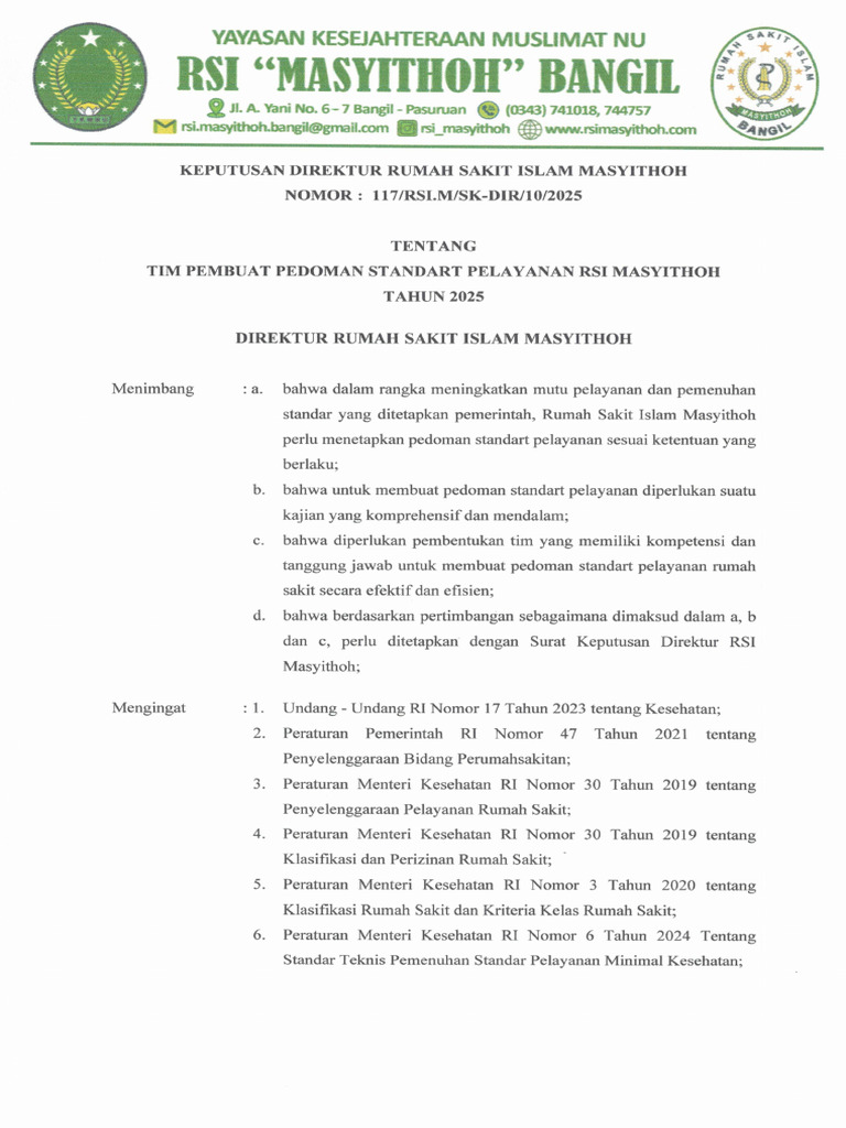 117. Sk Tim Kajian Persiapan Kelas Kompetensi Rsi Masyithoh Tahun 2025 ...