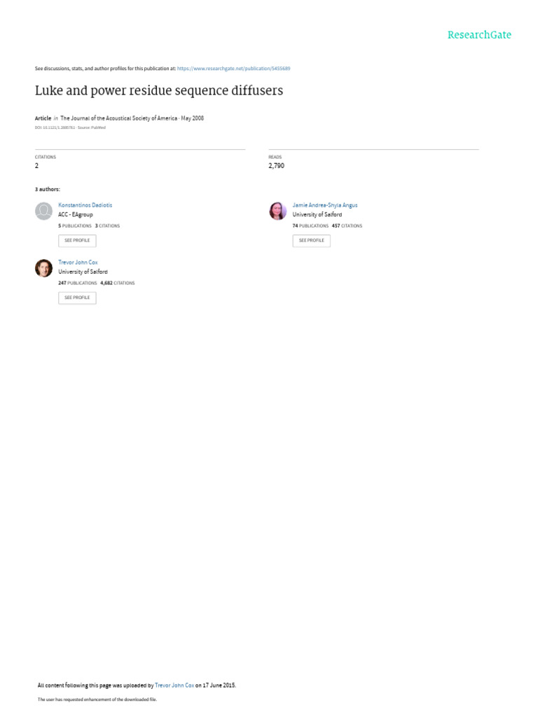 Luke Sequence Diffusers | PDF | Autocorrelation | Reflection (Physics)