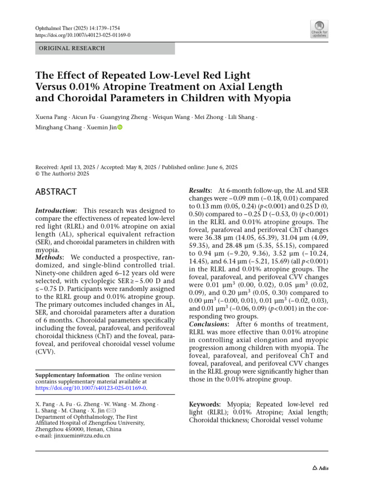 The Effect of Repeated Low Level Red Light Versus 0.01% Atropine ...