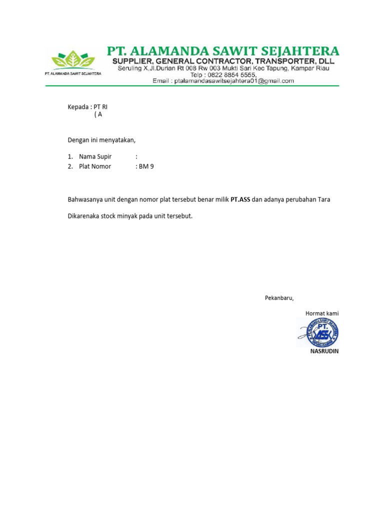 Surat Perubahan Tara BM 9380 Qu Reza | PDF