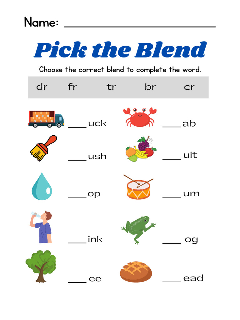 Colorful Illustrative Pick The Blend English Worksheet | PDF
