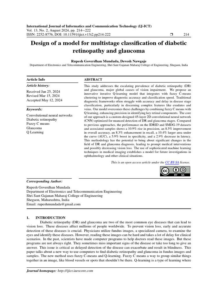 Design of A Model For Multistage Classification of Diabetic Retinopathy ...