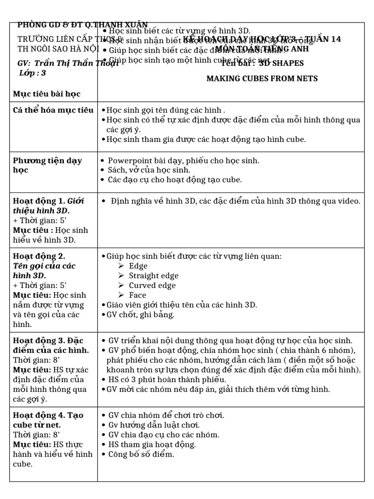 Grade 3. Lesson 14. 3D Shapes | PDF