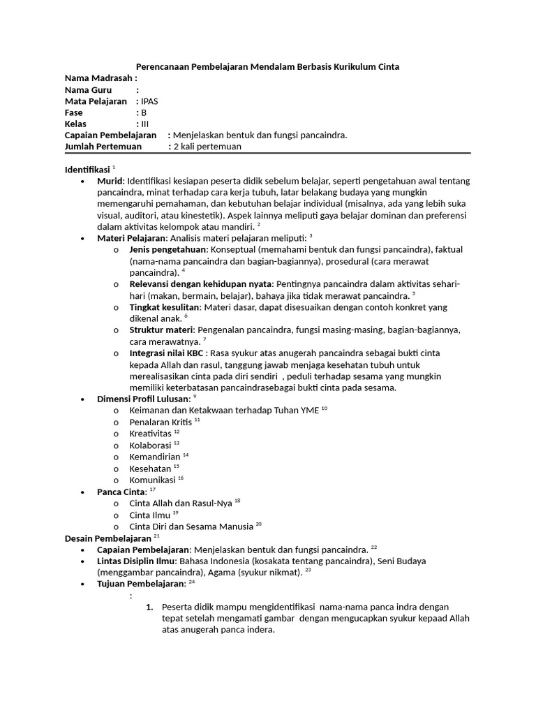 Contoh PM Dalam KBC Mapel IPAS KL 3 | PDF