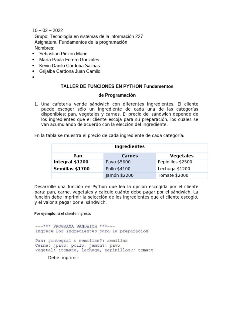 Taller de Funciones en Python | PDF | Ecuaciones | Salario