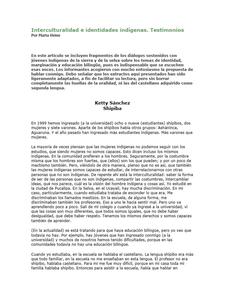 2.interculturalidad e Identidades Indígenas - Testimonios - Maria Heise ...