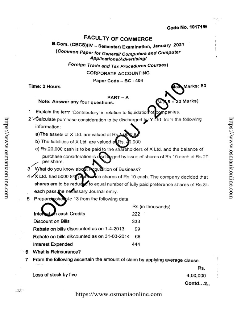 Bcom 4 Sem All Corporate Accounting 10171 Jan 2021 | PDF
