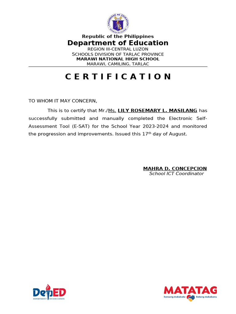 Certification: Department of Education | PDF
