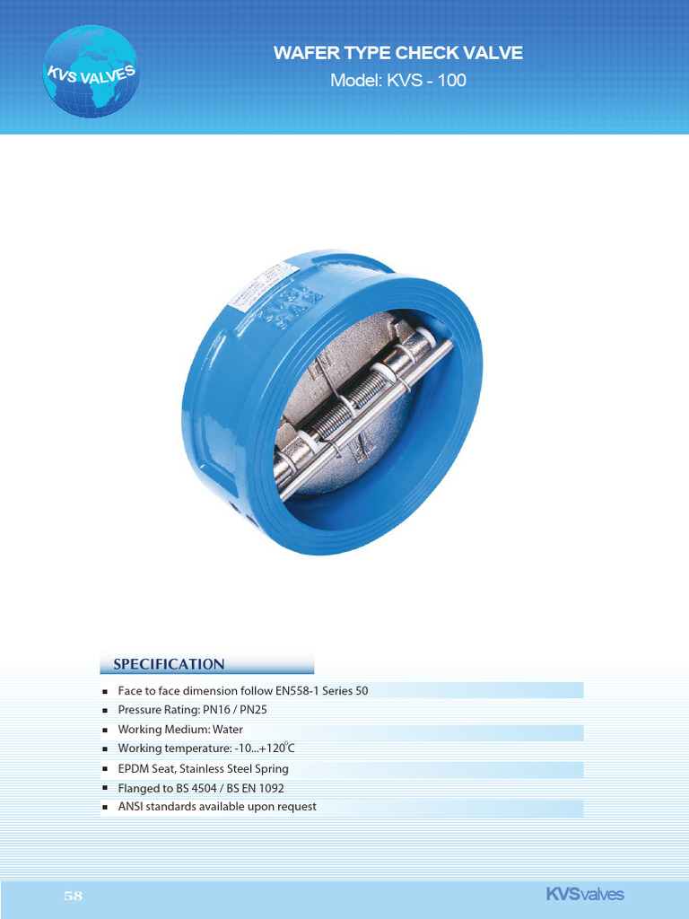 KVS-100 Wafer Check Valve Specs | PDF