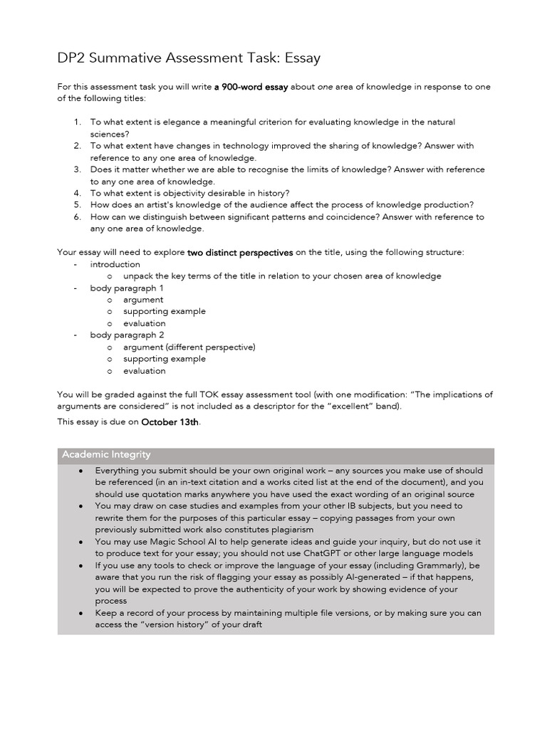 dp2 summative essay task 2025 | PDF | Essays | Knowledge