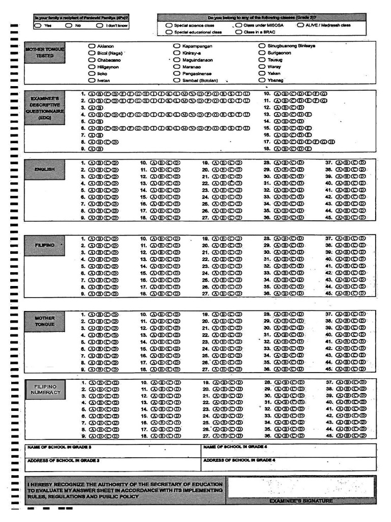 Ellna Answer Sheet Final 1 | PDF