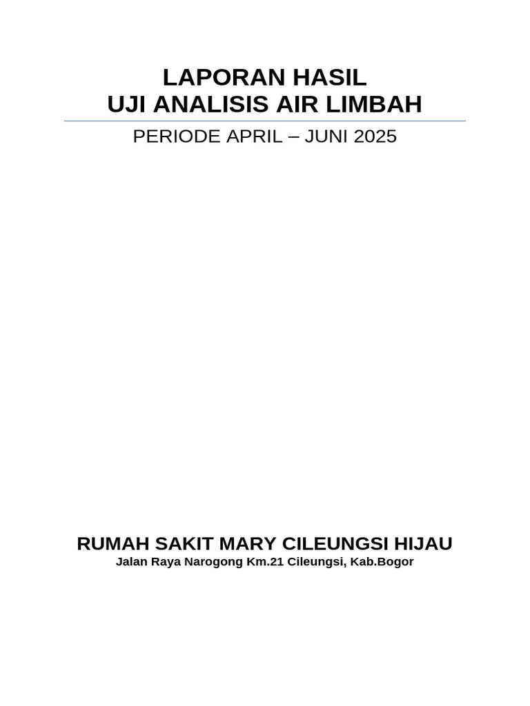 Uji Kualitas Air Limbah RS Mary Cileungsi | PDF