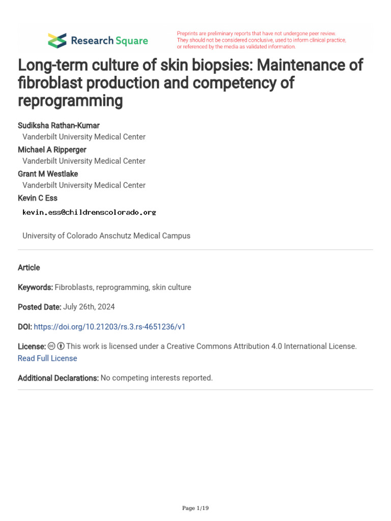 Long-Term Culture of Skin Biopsies Maintenance of | PDF | Wound Healing ...