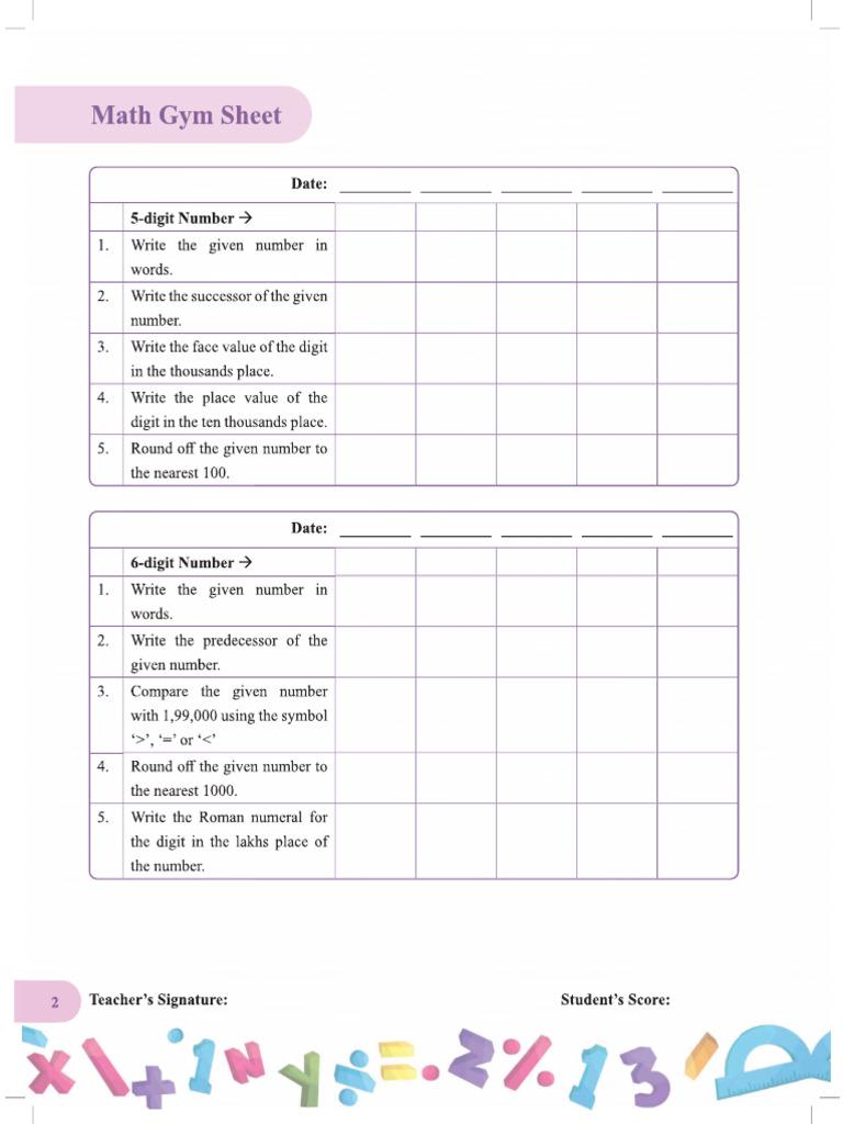 Math Gym Sheet | PDF