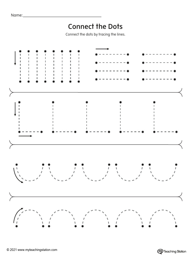 Trace Straight Curved Lines Connecting Dots Preschool Prewriting | PDF