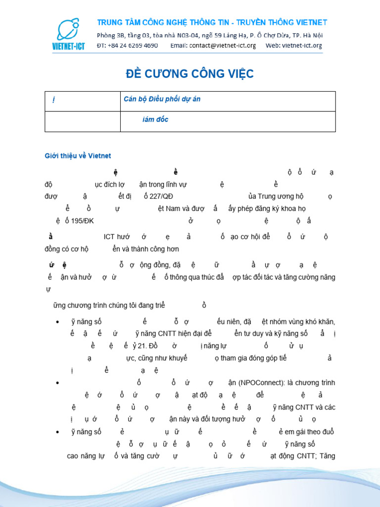 2025 TOR Can Bo Dieu Phoi Du An | PDF