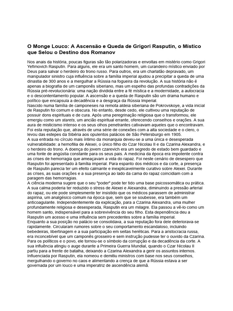 O Monge Louco - A Ascensão e Queda de Grigori Raspu.... PD | PDF ...