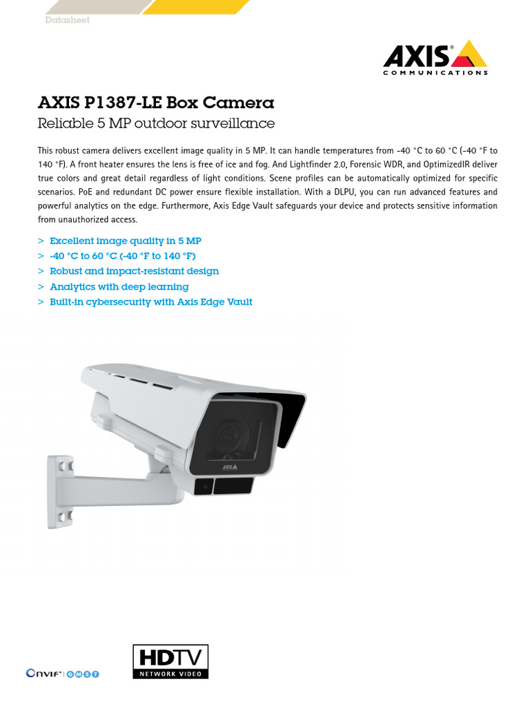 AXIS P1387-LE Camera Datasheet | PDF | Pixel | Camera
