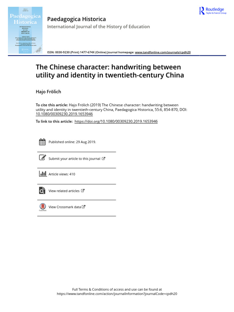 The Chinese Character Handwriting Between Utility and Identity in ...